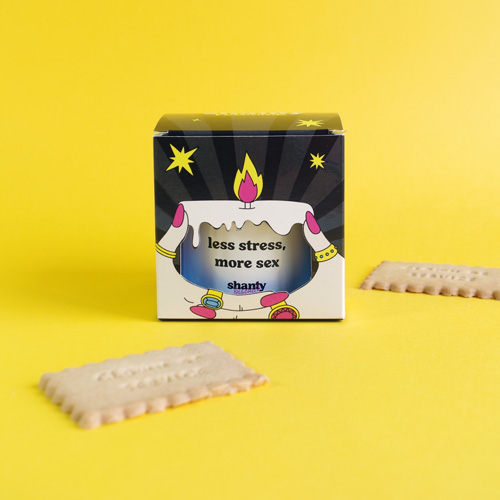 Shanty Bougie Less Stress More Sex Au Parfum De Biscuits Idée Box Cadeau